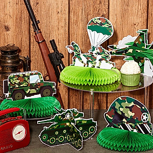 9 Pieces Army Party Decorations Camouflage Birthday Party Decorations Military Honeycomb Centerpieces for Tables Decorations for Boys Girls Birthday Party Baby Shower Supplies Decor Photo Prop