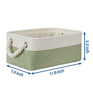 Temary Cube Storage Baskets for Shelves 10pack Fabric Storage Basket for Organizing Toys, Clothes, Storage Cubes with Leather Handles, Closet Baskets Nursery Home (White&Green)