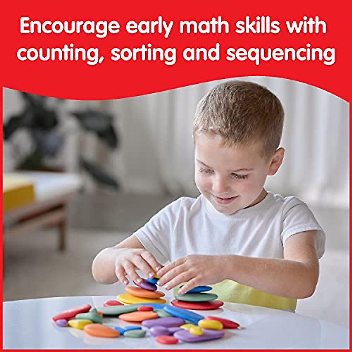 Rainbow Pebbles - Set of 36 Sorting and Stacking Stones with 20 Activity Cards - In Home Learning Toy for Early Math