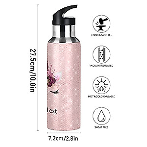 Custom Pink Unicorn Double Stainless Steel Insulated Water Bottle with Straw Lid, 20 oz, Customizable with Name/Text