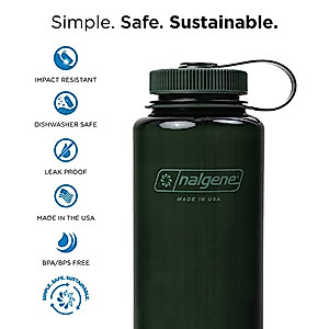 Nalgene Water Bottle Monochrome Collection - BPA Free Water Bottle Made from Recycled Materials - Reusable Water Bottle for Backpacking, Hiking, Gym - Shatterproof Water Bottle - 32 oz - Jade