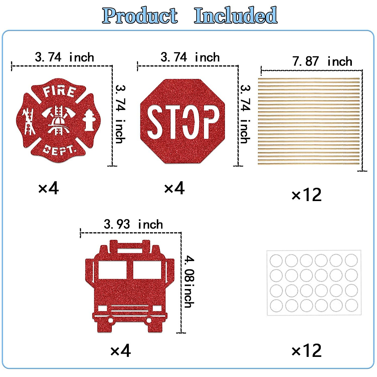 KEWUFD 12PCS Firetruck Birthday Party Centerpiece Stick Firetruck Themed Baby Shower/Birthday Party Table Toppers Sign Fire Academy Graduation Party Decoration Supplies