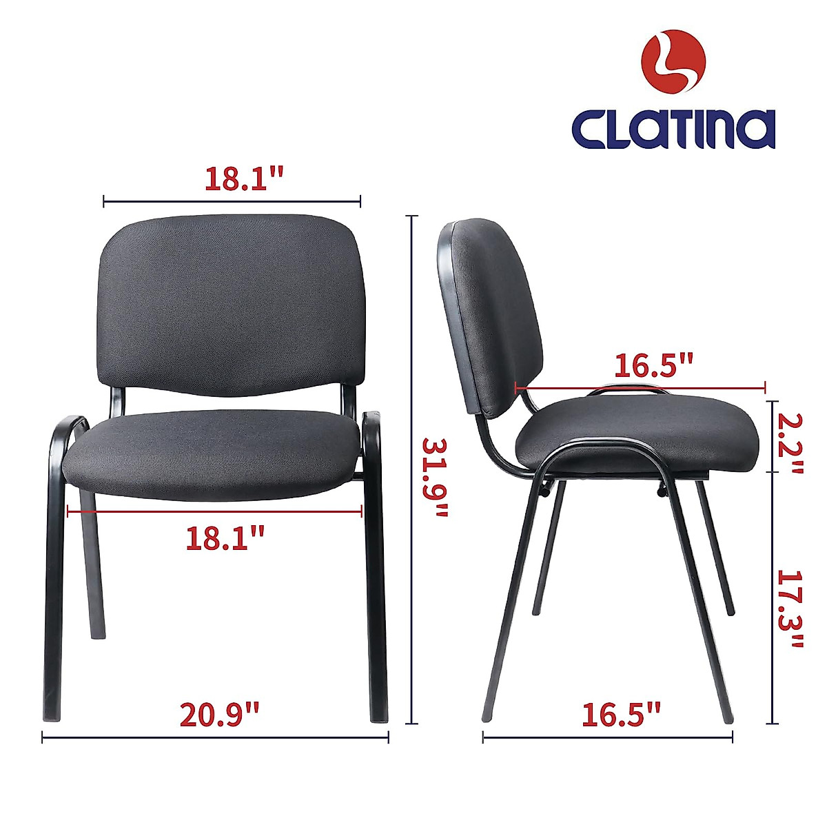 CLATINA Waiting Room Chairs Fabric Stackable Chairs Metal Frame with Lumbar Support and Thickened Seat Cushion for Waiting Conference Room Guest Chairs 1 Pack…