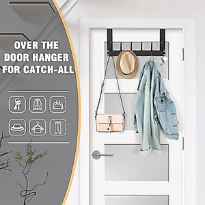 Uross Foldable Over The Door Hooks, Heavy Duty Over Door Hanger, Behind The Door Hook Rack for Hanging Jackets Coats Hoodies Towels Scarfs Clothes Hats Handbags Backpacks -Black