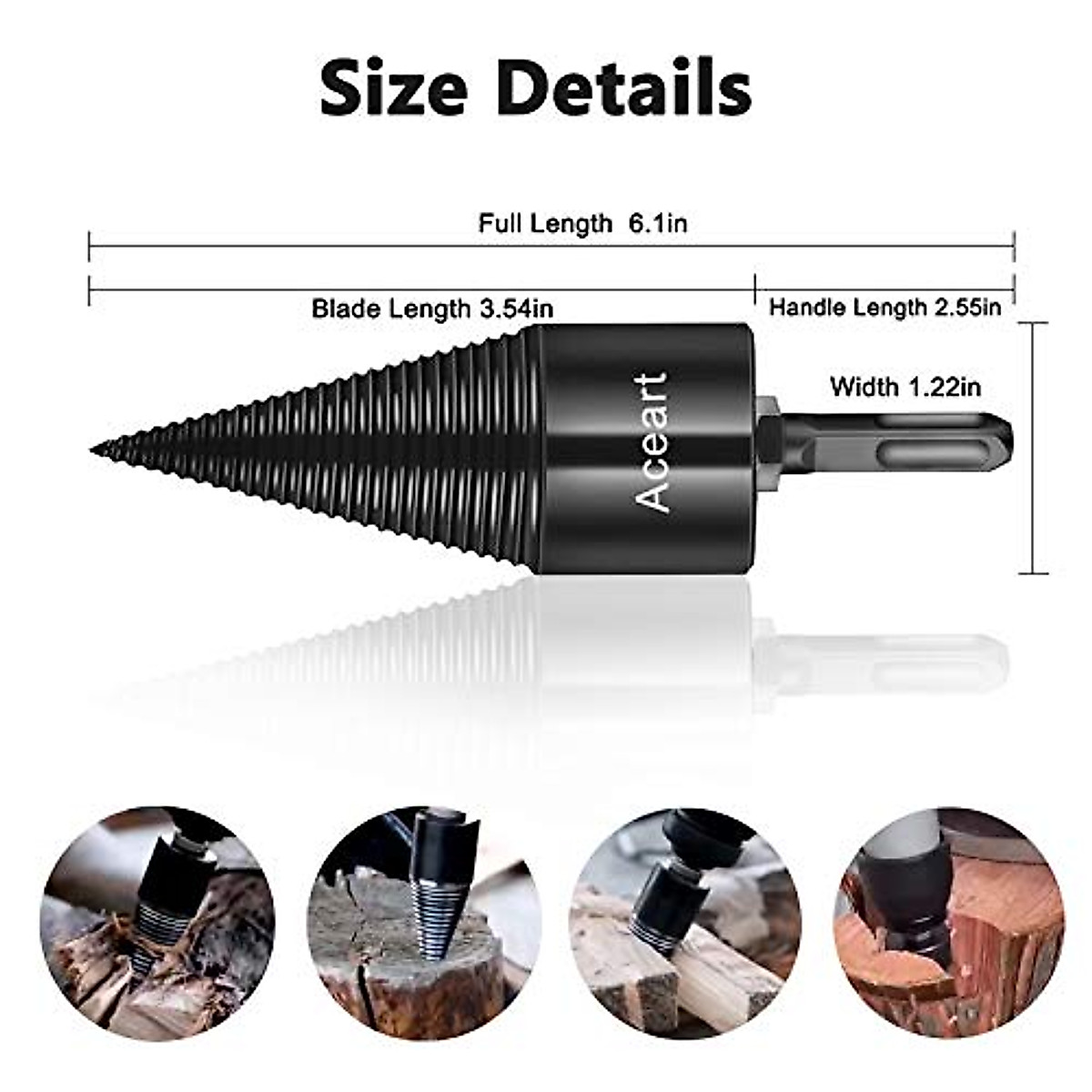 Aceart Firewood Log Drill Bit, 5Pcs Removable Wood Splitter Screw with Round + Hex + Square Shank, 32MM Heavy Duty Drill Screw Cone Driver for Hand Drill Stick