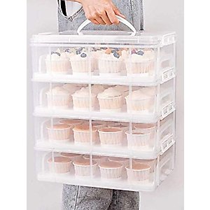 Multi-layer Cupcake Containers Package BOX Cupcake Holders with Lid|Extra Sturdy and Stackable Cupcake Carrier|Cup Cake Transport Portable (4 layers/48 Compartmen, White)