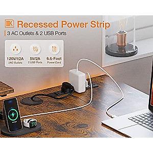 ODK 55 inch L Shaped Computer Desk with USB Charging Port & Power Outlet, L-Shaped Corner Desk with 4 Tier Drawer & Monitor Shelf for Home Office Workstation, Modern Style Writing Table, Vintage