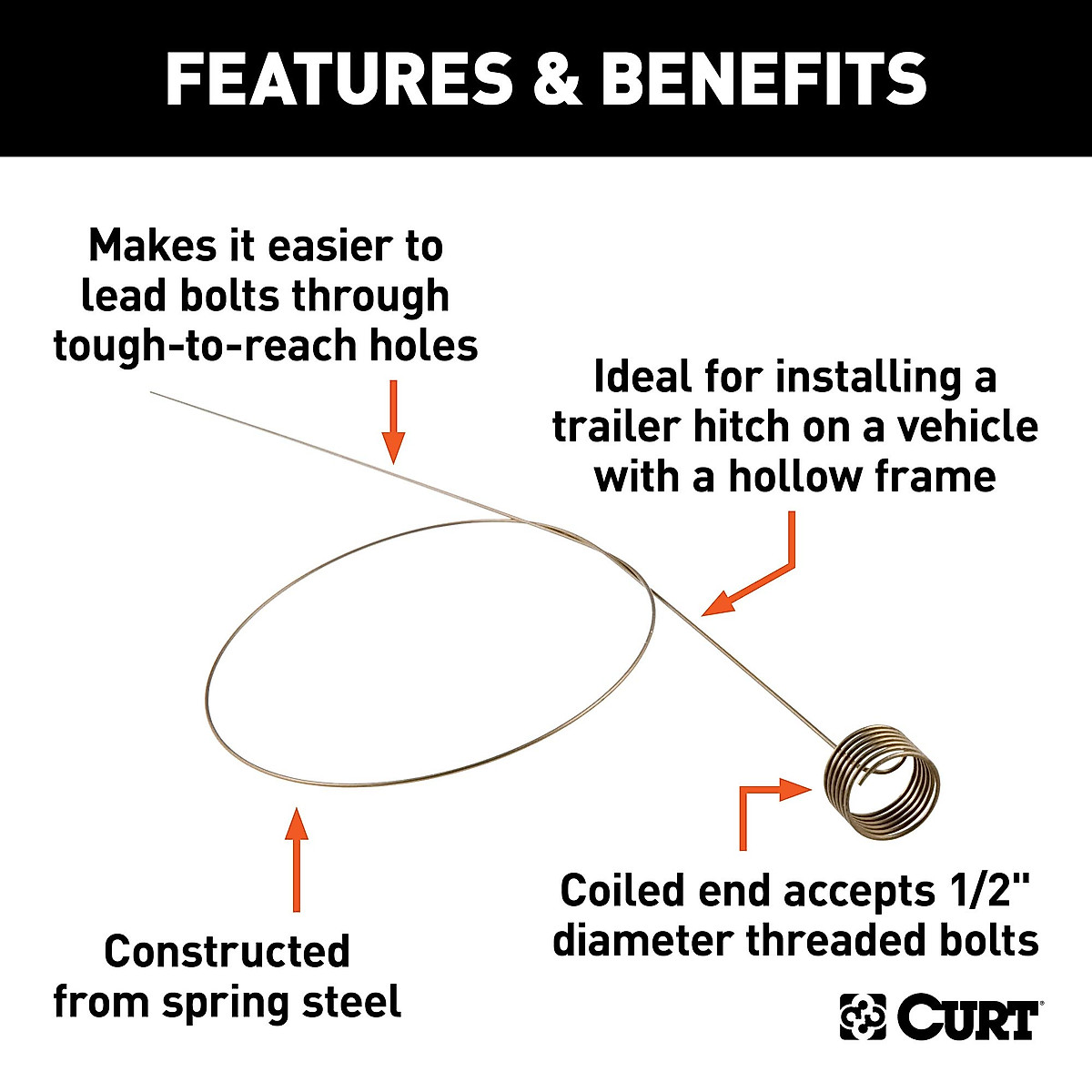 CURT 58400 18-Inch Trailer Hitch Fish Wire for 1/2-Inch Diameter Bolts