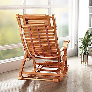 Lounge Chair, Rocking Chairs for Adults Wood Extra Large Stable Ergonomic Garden Deck Chairs Foldable Recliner Load-Bearing 200kg Bamboo Sun Loungers