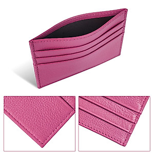 URAQT Leather Wallet, RFID Blocking Minimalist Card Holder, 6 Card Slots & 1 Pocket, Front Pocket Wallets for Men & Women (Rose Red)