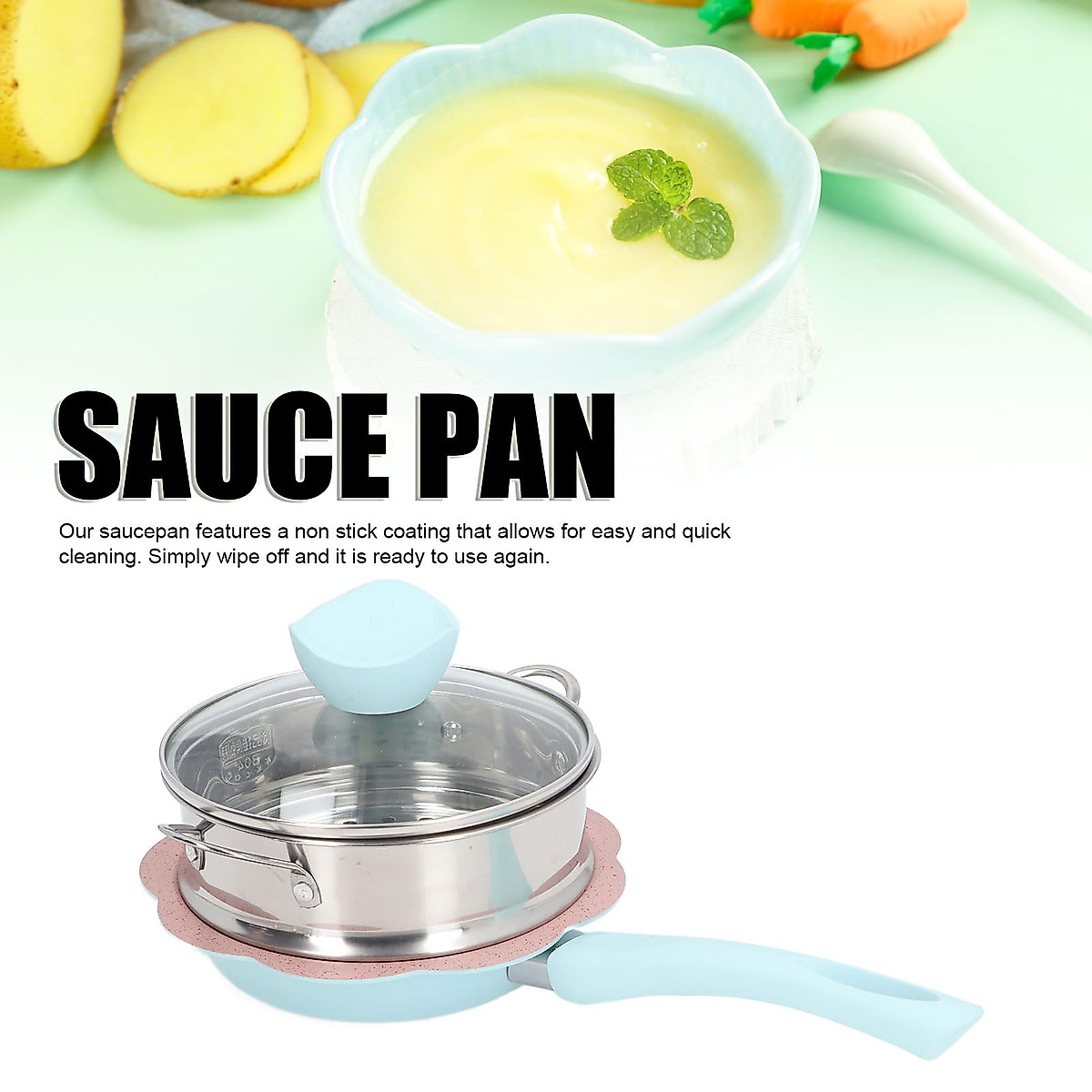 Nonstick Aluminum Alloy Sauce Pan Infant Baby Food Cooking Pot, Steaming Basket Visible Lid (Type 2)