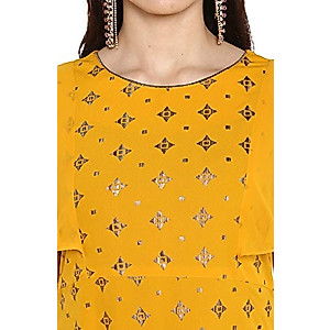 Janasya Indian Women's Tunic Tops Crepe Kurti Set for Women(SET044-KR-NP-XL) Yellow