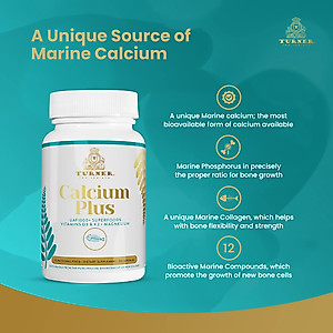 TURNER Calcium Plus, All-Natural Marine Calcium Supplement, with UAF1000+ Super Antioxidant, Magnesium + Vitamins K2 & D3, Supports Bone Density & Joint Health, 6 Bottles, 540 caps, 6 Month Supply