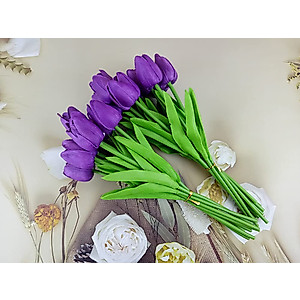 Etycoo 20pcs Artificial Tulip Bouquet Flowers Fake Tulips Floral Decor for Wedding Party Garden Home Kitchen Dining Table Festival Decor (Purple)