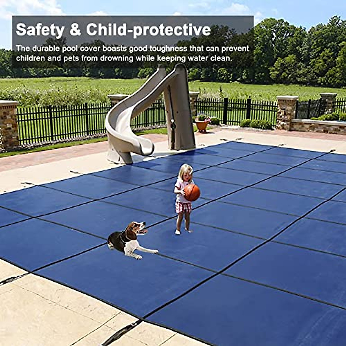 LILANAI Rectangle Inground Safety Pool Cover Blue, Garden/Backyard Winter Frame Pool Protection Cover, Waterproof/Anti-Dust/Rainproof/Anti-Snow (Size : 2x8m(7ftx26ft))