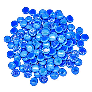 TWINKLING High Luster Round Fire Pit Glass Stones,Glass Marbles,Glass Pebbles,Glass Beads Gems Chips for Fire Pit Vase Fillers Crafts Aquarium Garden Decoration,17-19mm,1-Pound Jar (Blue Porcelain)