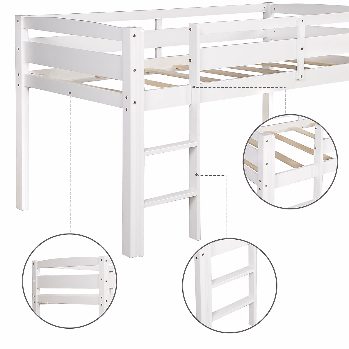 Mirightone Low Kids Loft Bed, Junior Twin Loft Bed with Ladder,Wood Loft Bed Twin for Toddler Children Bedroom,No Box Spring Needed,White