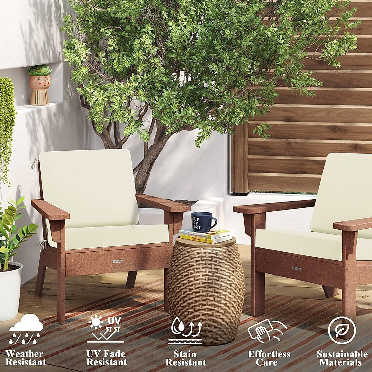 Topotdor Outdoor Deep Seat Cushion Set,Waterproof Outdoor Chair Cushions and Back Cushion for Patio Furniture with Fade Resistant Removable Cover with Adjustable Straps,24"x24"x4" Beige