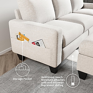 Convertible Sectional Sofa Couch, 78 inch Beige Couches for Living Room, Sectional Couch with Reversible Storage Ottoman, 3-Seat L-Shaped Couch for Living Room, Apartment, Office, Small Space
