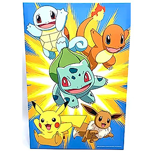 Silver Buffalo Pokémon 13" x 19" Canvas Wall Art - Pikachu Eevee Charmander Squirtle Bulbasaur - Group Pokemon Picture Poster