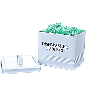 Metal Dishwasher Detergent Pods Containers -White Dish Washer Tablets with Lid for Kitchen Decor and Accessories