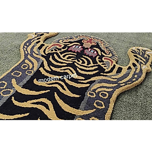 Generic Tibetan Tiger Rugs Skin Shape 2x3 Ft Area Rugs for Resistant Carpet Handmade Tufted 100% Woolen Rugs Animal Carpet for Kid Room Bedroom by Modern Carpet (2X3 FEET), Multicolor