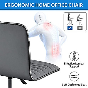 Yaheetech 2PCS Low Back Velvet Chairs Swivel Armless Desk Chair Ribbed Task Chair w/Lumbar Support, Wheels Dark Gray