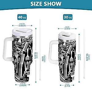 RPLIFE Hairdressing Tools Black 40oz Tumbler with Handle, Stainless Steel Coffee Tumbler, Insulated Water Bottle with Straw