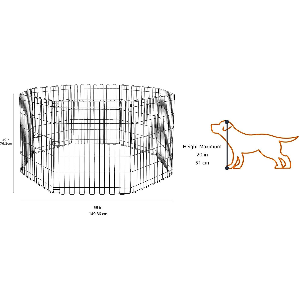 Amazon Basics Foldable Octagonal Metal Exercise Pet Play Pen for Dogs, Fence Pen, No Door, Small, 60 x 60 x 30 Inches, black