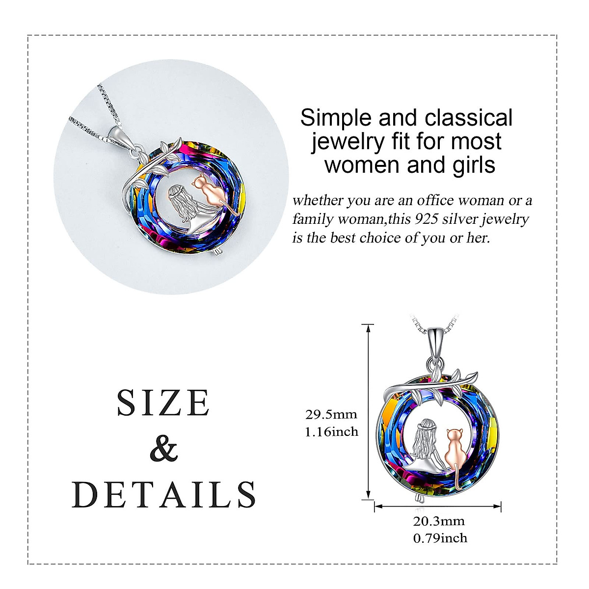 LUHE Cat Necklace Gifts 925 Sterling Silver Crystal Cat and Women Pendant Necklace Jewelry for Women