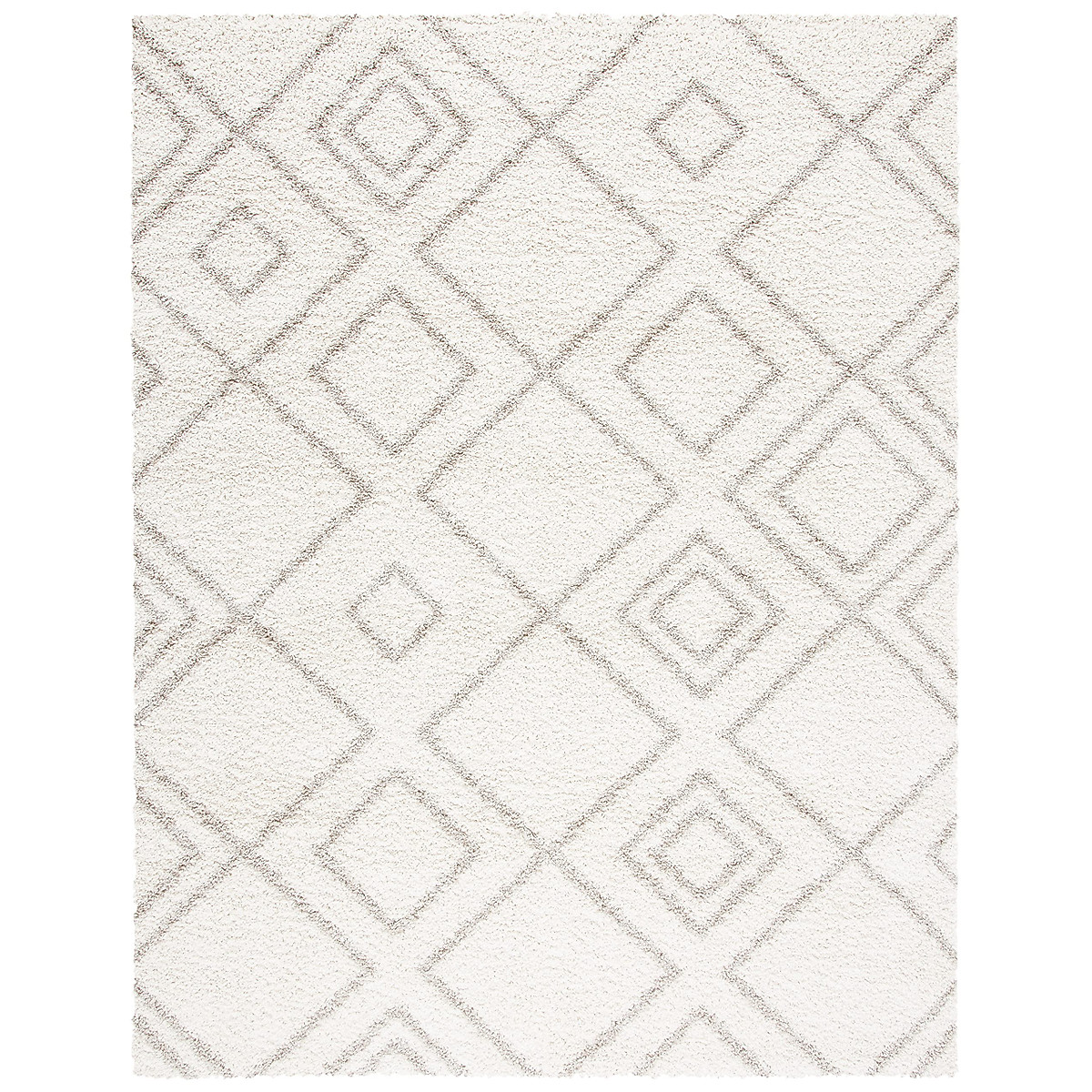 SAFAVIEH Arizona Shag Collection Area Rug - 8' x 10', Ivory & Beige, Moroccan Diamond Design, Non-Shedding & Easy Care, 1.6-inch Thick Ideal for High Traffic Areas in Living Room, Bedroom (ASG744A)
