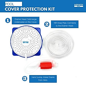 Aquatix Pro Pool Cover Drainer Kit for Above Ground Swimming Pools, Premium Pool Cover Siphon with 16 Feet Hose & Pump, Suitable for All Coverings, Quick and Easy Water Drainage, 1 Year Warranty!