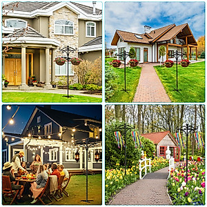 Keten Shepherds Hooks for Outdoor, 75” Double Bird Feeder Poles with 5 Prongs, Adjustable Outdoor Plant Hanger Hooks for Bird Feeder, Plant Baskets, Lanterns, Wedding Decor(2 Pack)