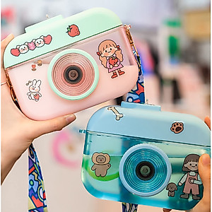 Water Bottle with Straw, 400ml Cute Camera Shaped Straw Cups Kids Water Bottle Water Cup for Adult Girls Outdoor Camping Travel(Yellow)