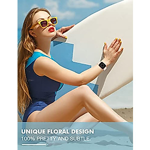 Sunflower Engraved Band Compatible with Apple Watch Bands 38mm 40mm 41mm Women Girls, TOYOUTHS Floral Lace Cute Fancy Fashion Stretchy Sport Silicone Flower Straps for iWatch Series 8/7/6/5/4/3/2/1/SE