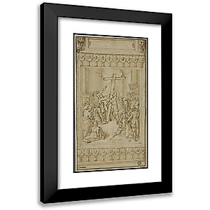 ArtDirect Cesare Nebbia 12x18 Black Modern Frame and Double Matted Museum Art Print Titled - Saint Helena Kneeling Before the True Cross (C. 1582)
