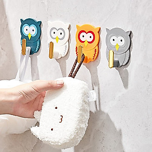 JruiZhp Cute Coat Hooks Mixed Color Self Adhesive Owl Hook, 4Pcs Owl Wall Hangers for Kitchen, Kids Bedroom,Bathroom Hanging Bag Hat Towels Key