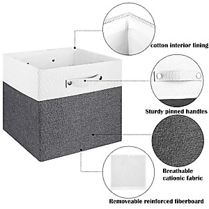 Vextronic Collapsible Cube Storage Bins, 13x13x13 Inch Fabric Large Storage Baskets with Handles, Foldable Storage Box for Closet Shelves, Toy Organizer and Clothes Storage (3 Pack, Grey & White)