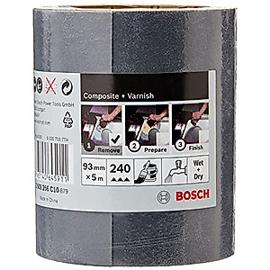 Bosch Professional 1x Sanding Roll SiC (for Coated material, Lacquer, Waterproof, 93 mm x 5 m, P240, Accessory Hand Sanding)