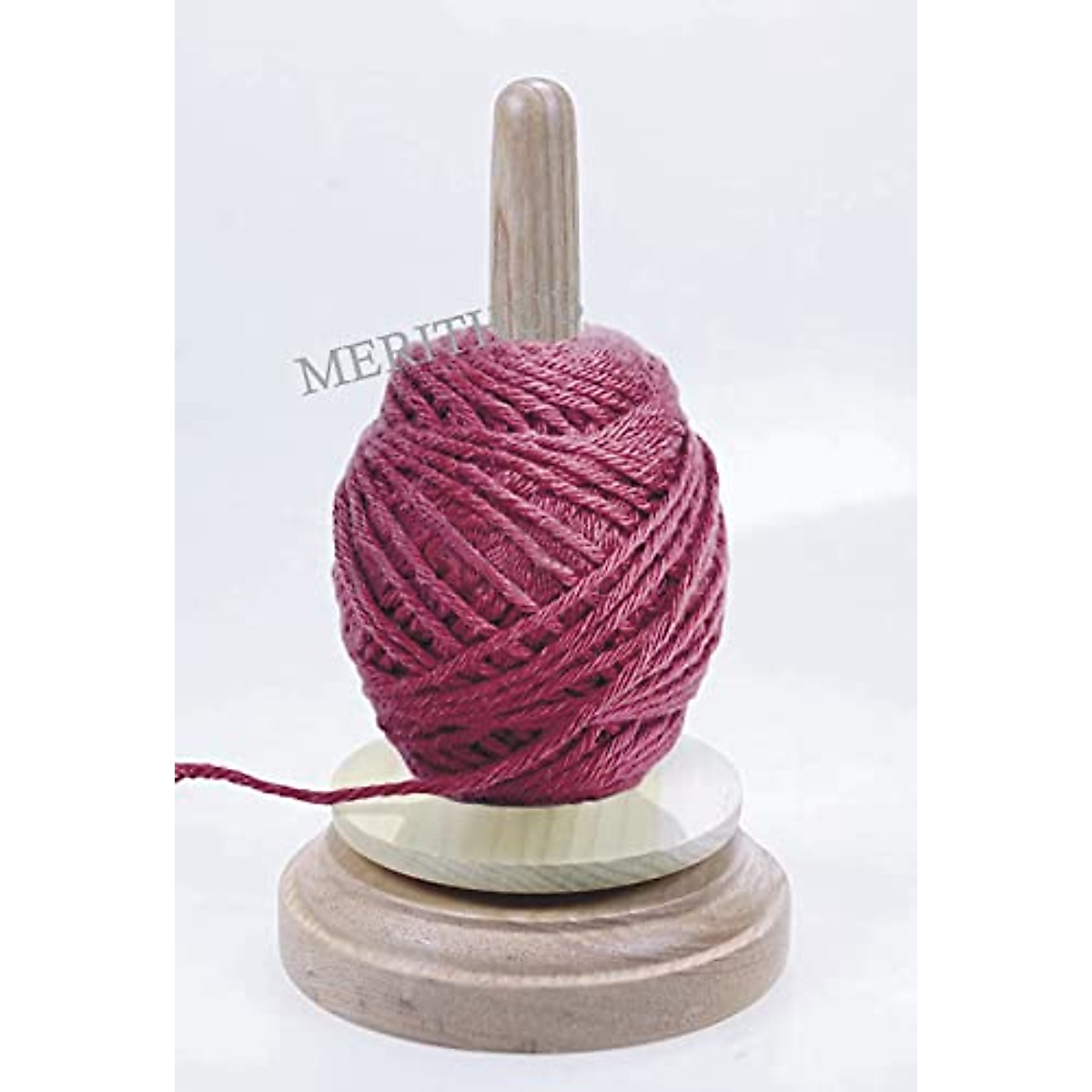 Unique Arts Yarn Holder Handmade - Large Yarn Rolling Holder for Knitting Crocheting Handcrafted - Heavy Duty Natural Beech Wood + Wooden Key Chain Free.