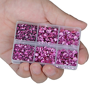 LPBeads 6400 Pieces Pink and Fuchsia Hotfix Rhinestones Flat Back 5 Mixed Sizes Crystal Round Glass Gems with Tweezers and Picking Rhinestones Pen