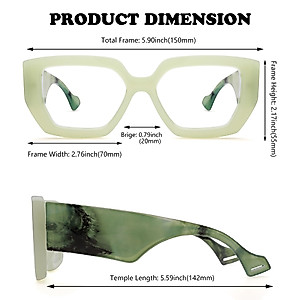 NULOOQ Blue Light Glasses for Women – Fashion Thick Frame Square Oversized Computer Eyeglasses (Light Green/Green)