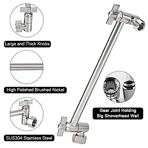 Adjustable Shower Arm Universal Connection, NearMoon Solid Brass Shower Extension Arm, Adjust Angle to Upgrade Shower Experience, Easy to Install, Anti-leak (Chrome Finish)
