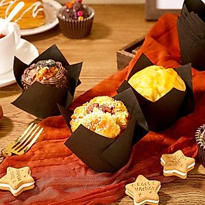 400 Pieces Tulip Cupcake Liner Baking Cups Greaseproof Muffin Liners Cupcake Wrappers Cupcake Holders for Christmas Thanksgiving Wedding Baby Shower Holiday Birthday Party Kitchen Supplies (Black)