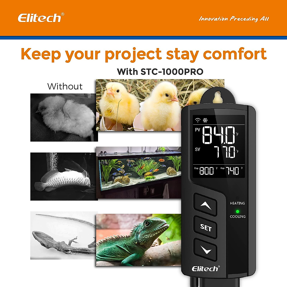 Elitech STC-1000 TH Temperature and Humidity Controller T&H Non-WiFi Cooling Heating Switch On-Off Thermostat for Heat Pad Reptile Aquarium Homebrew Freezer -40~230°F Pre-Wired Outlets 110V 1100W 10A