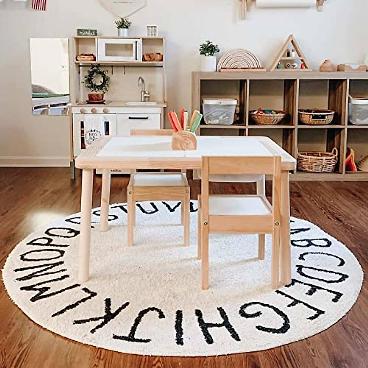 ABC Rug for Kids Room Circle Alphabet Nursery Rug for Baby Boy and Girl - Round Neutral Toddler Playroom Rug, Letter Learning Carpet(47", Black White)