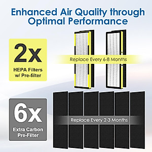 [ELOWOKE] 2-Pack 4825 HEPA Filter B Compatible with Gɜːrm-Guardian Air Purifier Filter Replacement for Model FLT4825 AC4825 AC4300 and more, 2X H13 HEPA Filters & 8X Actɪvated Carbon Pre-Filter