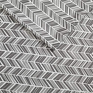 Madison Park Essentials Chevron Printed Ultra Soft 4 Piece Sheet Set, Grey, Queen