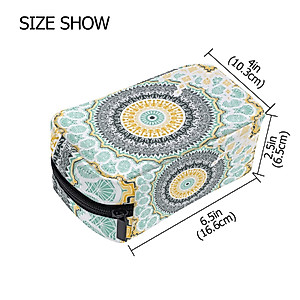 Hand drawn Ethnic Gold Mandala Arabic, Indian, Turkish and Ottoman Women's Cosmetic Makeup Bag, With Zipper Portable Travel Toiletry Storage Pouch Bag, Colorful Wallet Purse for Ladies Girls
