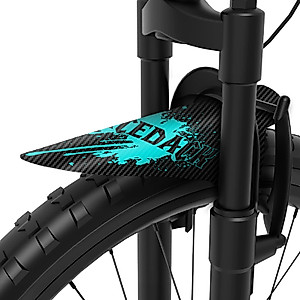 NICEDACK Bike Fender, Adjustable MTB Mud Guard, Front and Rear Compatible Mudguards, Fits 650B 20" 26" 27.5" 29 inch Fat Tire Bikes and All Disc Brake Bicycles (Carbon Fiber Pattern,Cyan)